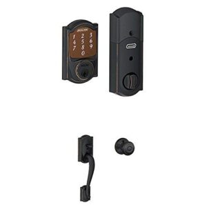 schlage sense smart deadbolt with camelot trim in aged bronze (be479 cam 716) + handleset