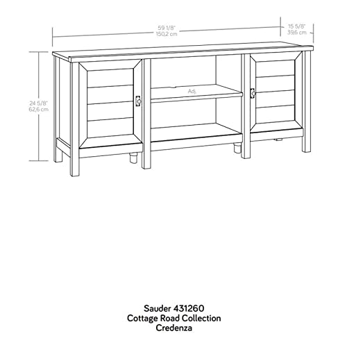 Sauder Cottage Road TV Credenza with Doors in Soft White, Soft White Finish