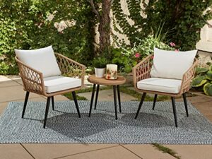 quality outdoor living 65-yz03hm hermosa 3 piece chat set, aluminum frame + tan wicker + linen cushions