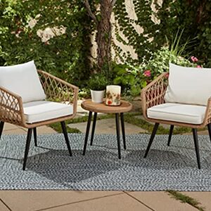 Quality Outdoor Living 65-YZ03HM Hermosa 3 Piece Chat Set, Aluminum Frame + Tan Wicker + Linen Cushions