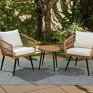 Quality Outdoor Living 65-YZ03HM Hermosa 3 Piece Chat Set, Aluminum Frame + Tan Wicker + Linen Cushions