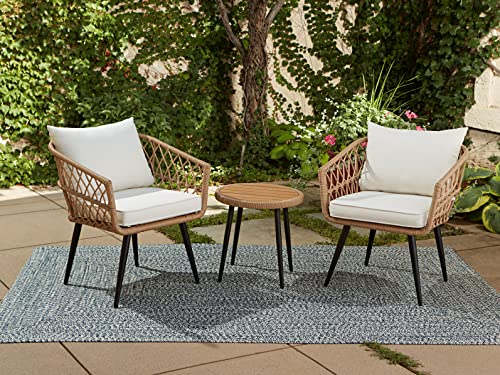 Quality Outdoor Living 65-YZ03HM Hermosa 3 Piece Chat Set, Aluminum Frame + Tan Wicker + Linen Cushions