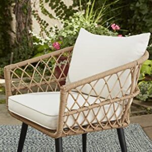 Quality Outdoor Living 65-YZ03HM Hermosa 3 Piece Chat Set, Aluminum Frame + Tan Wicker + Linen Cushions