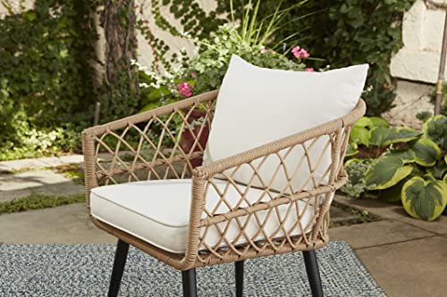 Quality Outdoor Living 65-YZ03HM Hermosa 3 Piece Chat Set, Aluminum Frame + Tan Wicker + Linen Cushions