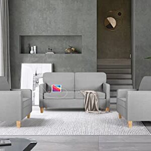 AODAILIHB 3 Piece Sofa Set Living Room Furniture Sets with 2 USB Charging Ports, Upholstered Sectional Couch Sets, Loveseat & 2 Accent Chairs, Grey Couches Apartment Office Small Space (3, Light Grey)