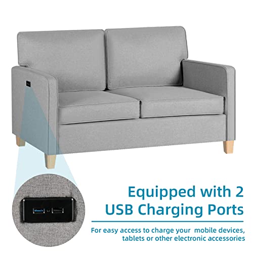 AODAILIHB 3 Piece Sofa Set Living Room Furniture Sets with 2 USB Charging Ports, Upholstered Sectional Couch Sets, Loveseat & 2 Accent Chairs, Grey Couches Apartment Office Small Space (3, Light Grey)