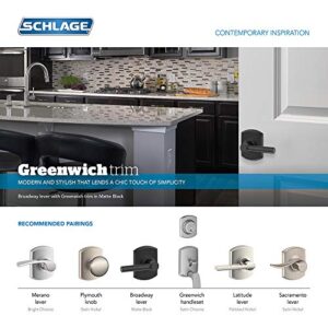 SCHLAGE F51A BRW 622 GRW Broadway Lever with Greenwich Trim Keyed Entry Lock, Matte Black