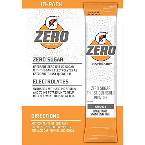 The Gatorade Gatorade G Zero, Sugar Free Powder Sticks, 0.10oz Packets (Mixes with 20 ounces of Water) 10 Pack (Orange), 20 Fl Oz (Pack of 10)