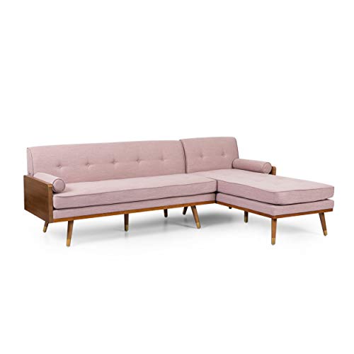 Christopher Knight Home Harriet Sectional, Light Blush, Dark Walnut