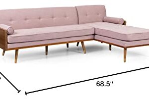 Christopher Knight Home Harriet Sectional, Light Blush, Dark Walnut