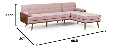 Christopher Knight Home Harriet Sectional, Light Blush, Dark Walnut