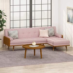 Christopher Knight Home Harriet Sectional, Light Blush, Dark Walnut