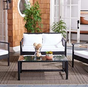 Safavieh Outdoor Collection Garnen Wicker Cushion 4-Piece Living Set PAT7714A, Black/White