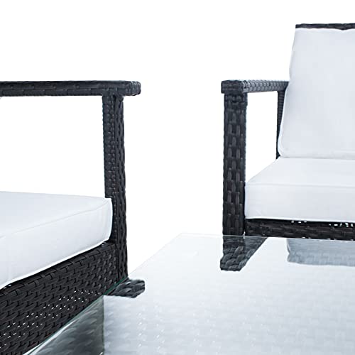 Safavieh Outdoor Collection Garnen Wicker Cushion 4-Piece Living Set PAT7714A, Black/White