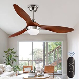 surtime 52″ modern ceiling fans with light remote control, indoor outdoor reversible ceiling fan lamp, timer control 6 wind speeds dimmable with memory lighting function for patios dining room(brown)