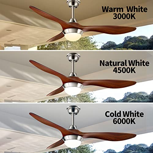 Surtime 52" Modern Ceiling Fans with Light Remote Control, Indoor Outdoor Reversible Ceiling Fan Lamp, Timer Control 6 Wind Speeds Dimmable with Memory Lighting Function for Patios Dining Room(Brown)