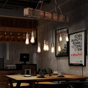 10-lights chandelier wooden retro rustic pendant light – industrial suspension light line can be adjusted freely – distressed wood chandelier for dining table vintage kitchen, bar, island, billiard.