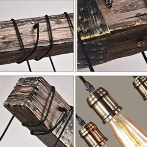 10-Lights Chandelier Wooden Retro Rustic Pendant Light - Industrial Suspension Light line can be Adjusted Freely - Distressed Wood Chandelier for Dining Table Vintage Kitchen, Bar, Island, Billiard.