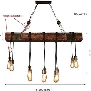 10-Lights Chandelier Wooden Retro Rustic Pendant Light - Industrial Suspension Light line can be Adjusted Freely - Distressed Wood Chandelier for Dining Table Vintage Kitchen, Bar, Island, Billiard.