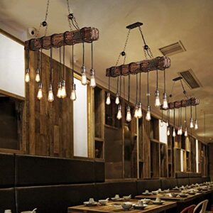 10-Lights Chandelier Wooden Retro Rustic Pendant Light - Industrial Suspension Light line can be Adjusted Freely - Distressed Wood Chandelier for Dining Table Vintage Kitchen, Bar, Island, Billiard.