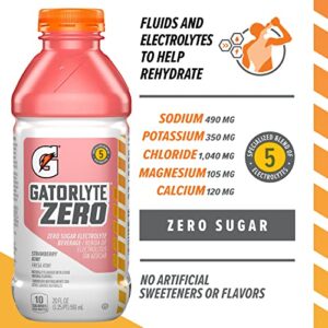 Gatorlyte Zero Electrolyte Beverage, Strawberry Kiwi, Zero Sugar Hydration, Specialized Blend of 5 Electrolytes, No Artificial Sweeteners or Flavors, 20oz Bottles (12 Pack)​