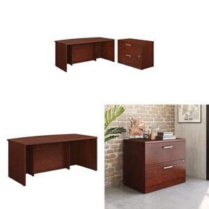 officeworks by sauder affirm 72″ bowfrt desk & lat ste, l: 71.10″ x w: 35.43″ x h: 29.29″, classic cherry finish