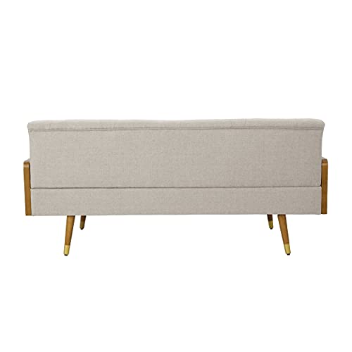 GDFStudio Christopher Knight Home Aidan Mid Century Modern Tufted Fabric Sofa, Beige