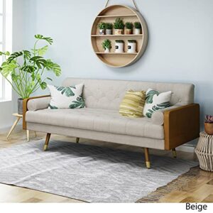 GDFStudio Christopher Knight Home Aidan Mid Century Modern Tufted Fabric Sofa, Beige