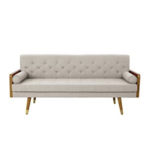 GDFStudio Christopher Knight Home Aidan Mid Century Modern Tufted Fabric Sofa, Beige