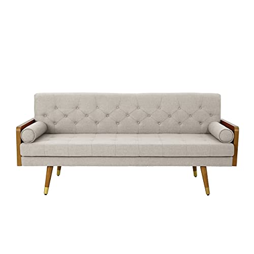 GDFStudio Christopher Knight Home Aidan Mid Century Modern Tufted Fabric Sofa, Beige