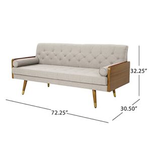 GDFStudio Christopher Knight Home Aidan Mid Century Modern Tufted Fabric Sofa, Beige