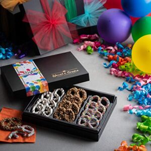 Hazel & Creme Chocolate Covered Pretzels - HAPPY BIRTHDAY Chocolate Gift Box - Birthday Food Gifts - Gourmet Food Gift (Large Box)