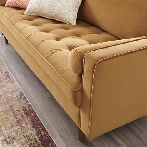 Modway Valour Performance Velvet Upholstered Tufted Sofa, Cognac