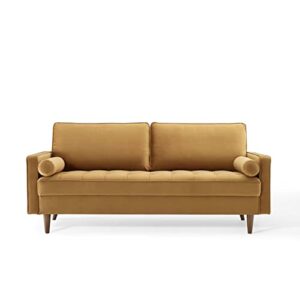 Modway Valour Performance Velvet Upholstered Tufted Sofa, Cognac