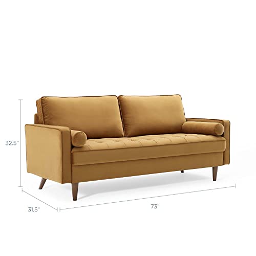 Modway Valour Performance Velvet Upholstered Tufted Sofa, Cognac