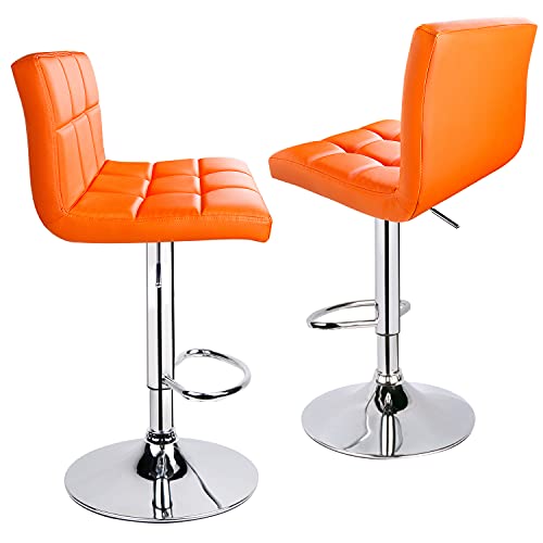 Leopard Bar Stools, Modern PU Leather Adjustable Swivel Bar Stool with Back, Set of 2 (Orange)