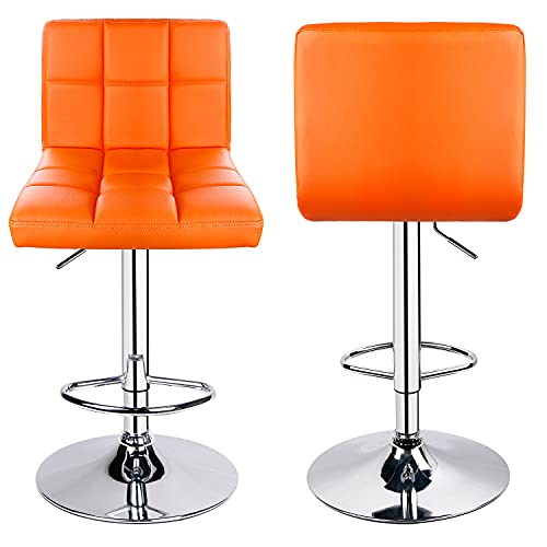 Leopard Bar Stools, Modern PU Leather Adjustable Swivel Bar Stool with Back, Set of 2 (Orange)