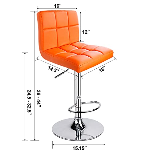 Leopard Bar Stools, Modern PU Leather Adjustable Swivel Bar Stool with Back, Set of 2 (Orange)