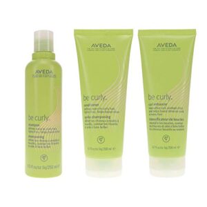 aveda be curly shampoo 8.5 oz, conditioner 6.7 oz & curl enhancer 6.7 oz