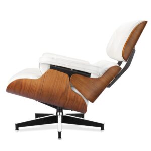 Mid Century Lounge Chair and Ottoman, Modern Chair Classic Design, Top Grain White Leather Palisander Wood, Heavy Duty Base Support for Living Room Study Lounge Office Upgraded Tall