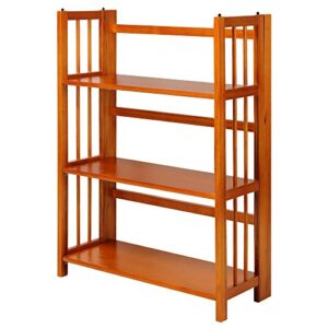 casual home 3-shelf 27.5″ wide folding stackable bookcase, honey oak (new)