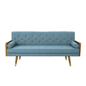 christopher knight home aidan mid century modern tufted fabric sofa, blue