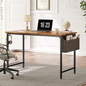 CubiCubi Study Computer Desk 40" Home Office Writing Small Desk, Modern Simple Style PC Table, Black Metal Frame, Rustic Brown