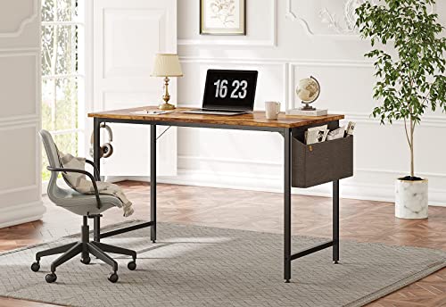 CubiCubi Study Computer Desk 40" Home Office Writing Small Desk, Modern Simple Style PC Table, Black Metal Frame, Rustic Brown