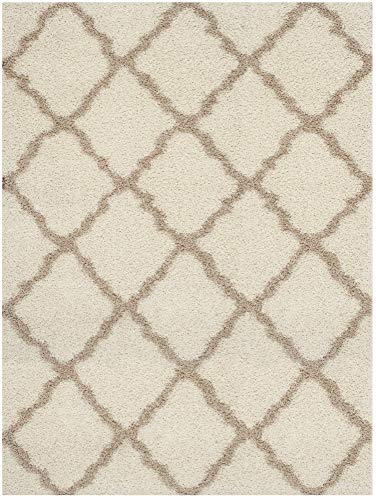 SAFAVIEH Dallas Shag Collection 8' x 10' Ivory/Beige SGD257B Trellis Non-Shedding Living Room Bedroom Dining Room Entryway Plush 1.5-inch Thick Area Rug