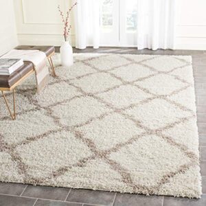 SAFAVIEH Dallas Shag Collection 8' x 10' Ivory/Beige SGD257B Trellis Non-Shedding Living Room Bedroom Dining Room Entryway Plush 1.5-inch Thick Area Rug