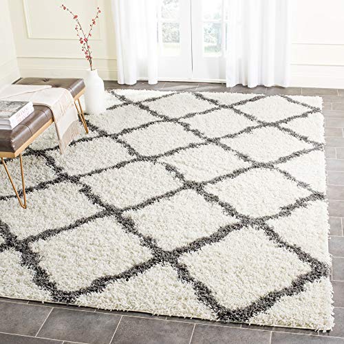 SAFAVIEH Dallas Shag Collection 8' x 10' Ivory/Beige SGD257B Trellis Non-Shedding Living Room Bedroom Dining Room Entryway Plush 1.5-inch Thick Area Rug