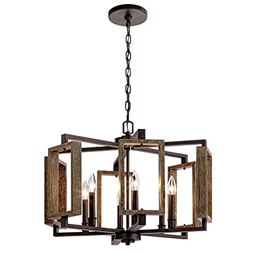 Home Decorators Collection 6-Light Aged Bronze Pendant with Wood Accents