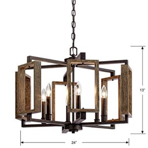 Home Decorators Collection 6-Light Aged Bronze Pendant with Wood Accents