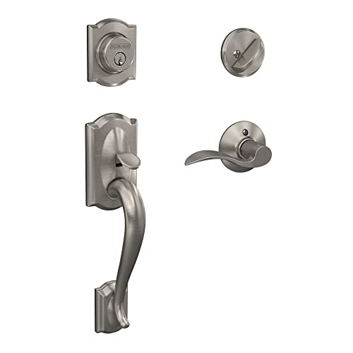 Schlage F60 V CAM 619 ACC Camelot Front Entry Handleset with Accent Lever, Deadbolt Keyed 1 Side, Satin Nickel